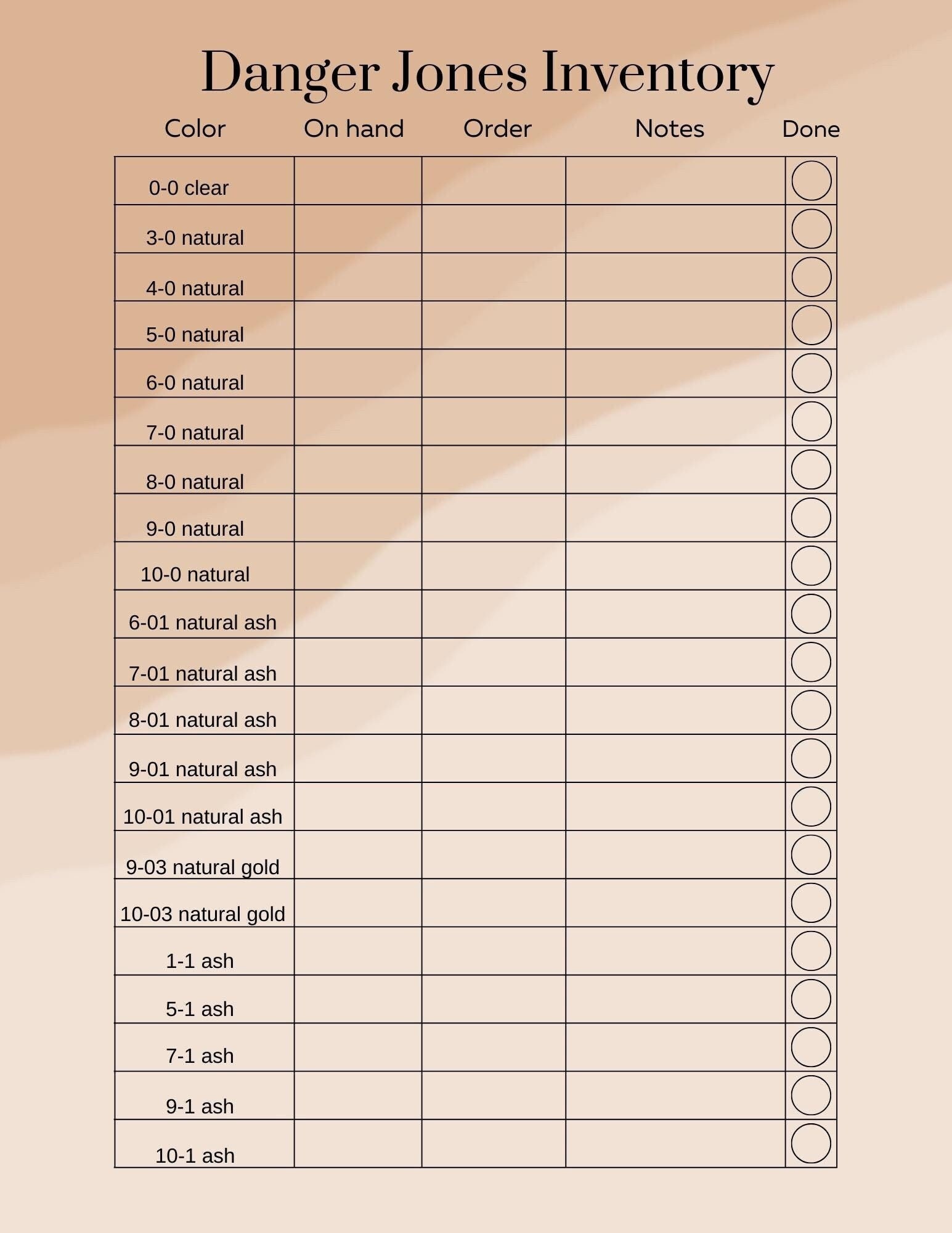 Danger Jones Gloss Printable Color Inventory Sheet, Inventory Tracker ...