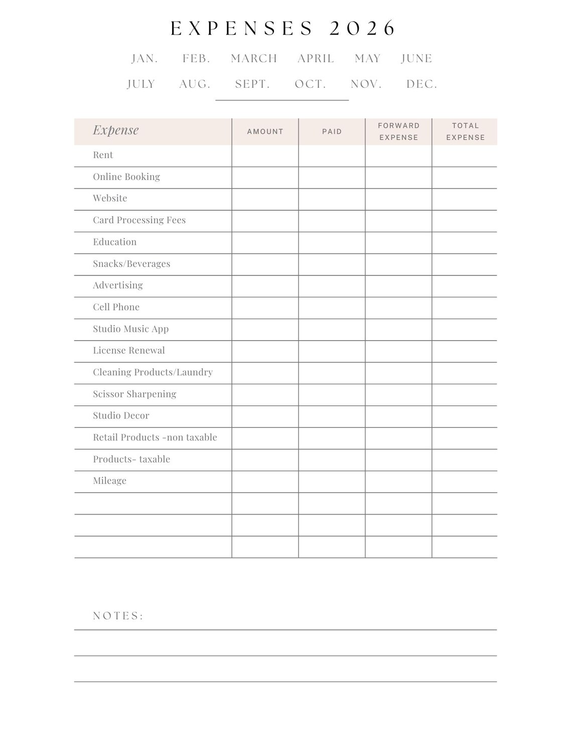 2026 Salon Expense Tracker for Hairstylists, Booth Renters, Salon ...