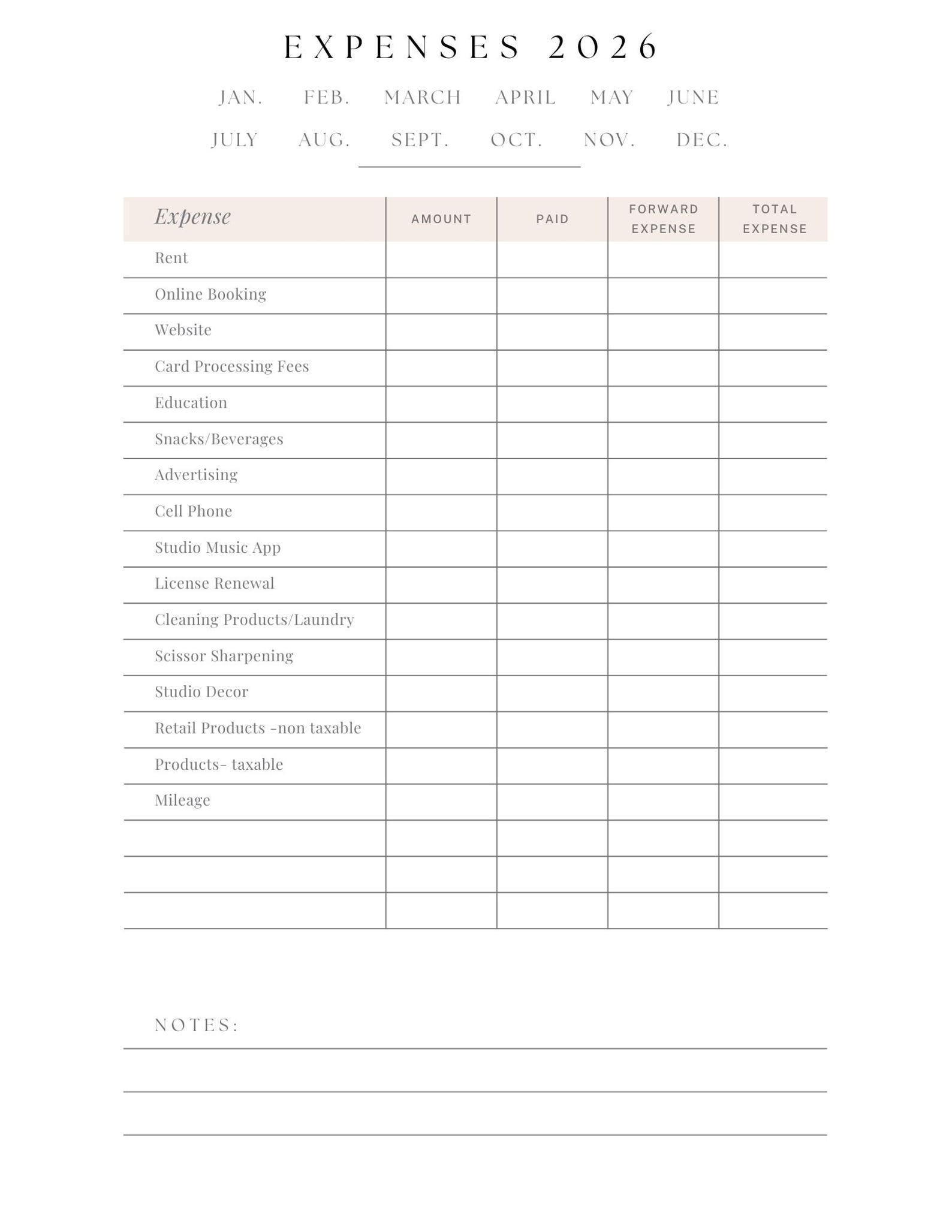 2026 Salon Expense Tracker for Hairstylists, Booth Renters, Salon ...