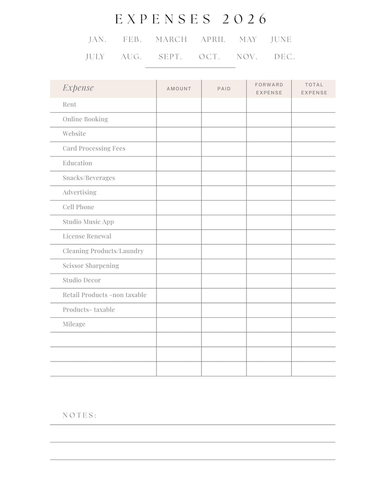 2026 Salon Expense Tracker for Hairstylists, Booth Renters, Salon ...