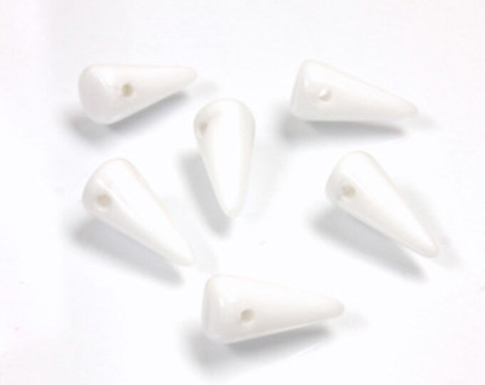 6 Grams - 30 Czech Opaque White Style Spiked Spike Thorn Glass Beads ...