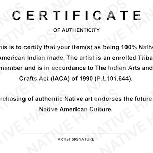 Indian Act Certificate of Authenticity for Native American Artists COA ...