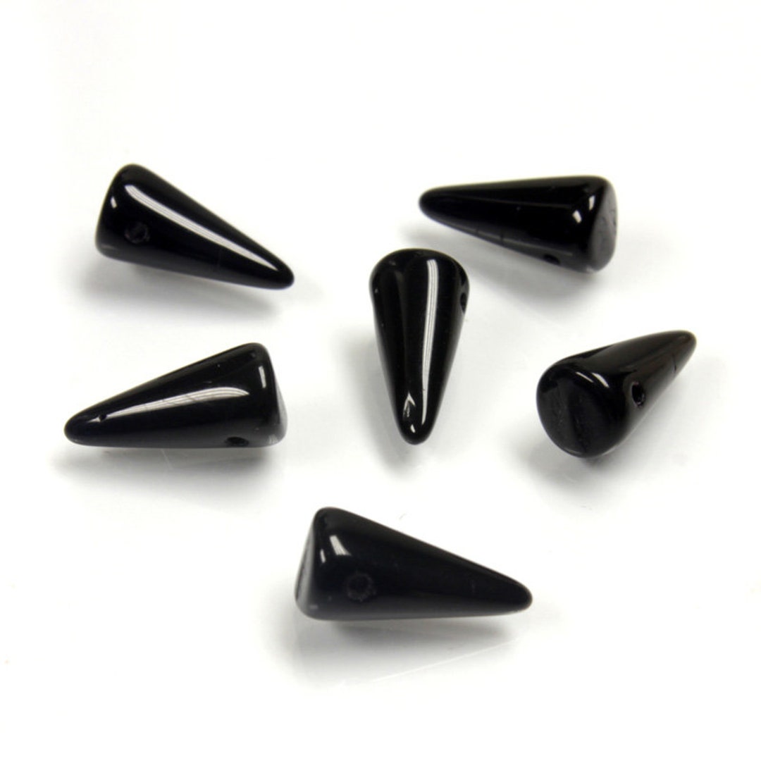 30 Czech Opaque Black Spike Thorn Glass Beads 5x13 Mm | Ships From the ...