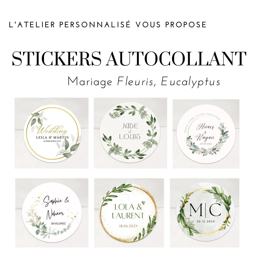 Set of Floral Wedding Round Sticker Labels to Personalize - Etsy