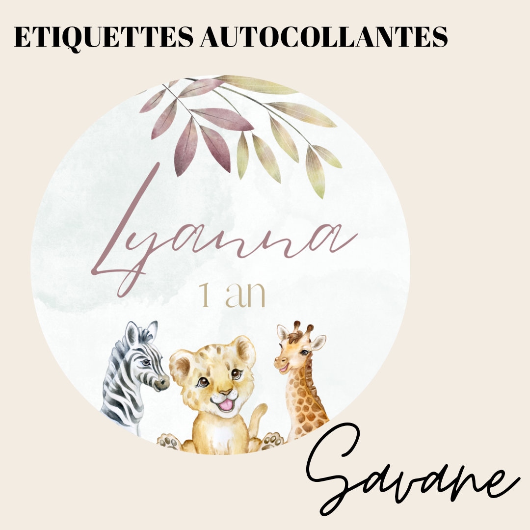 Round Self-adhesive Labels on the Theme of Animals of the Savannah for ...