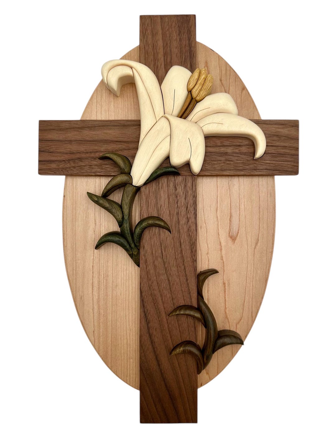 Lily Cross Intarsia Wood Art Wall Hanging Decor Religious Easter - Etsy