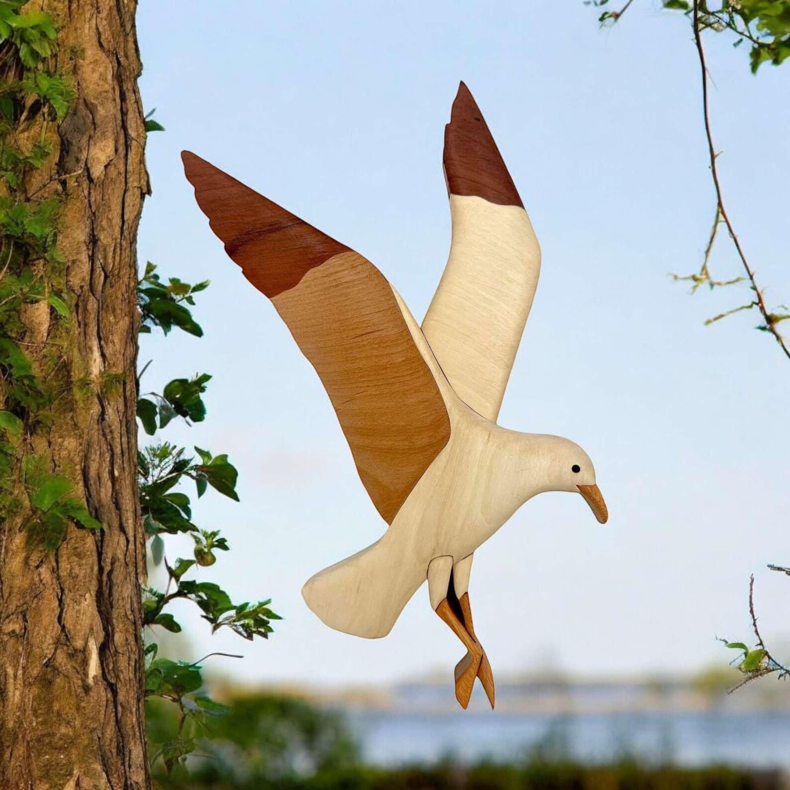 Landing Seagull Intarsia Wood Art Wall Hanging Decor River Ocean Beach ...