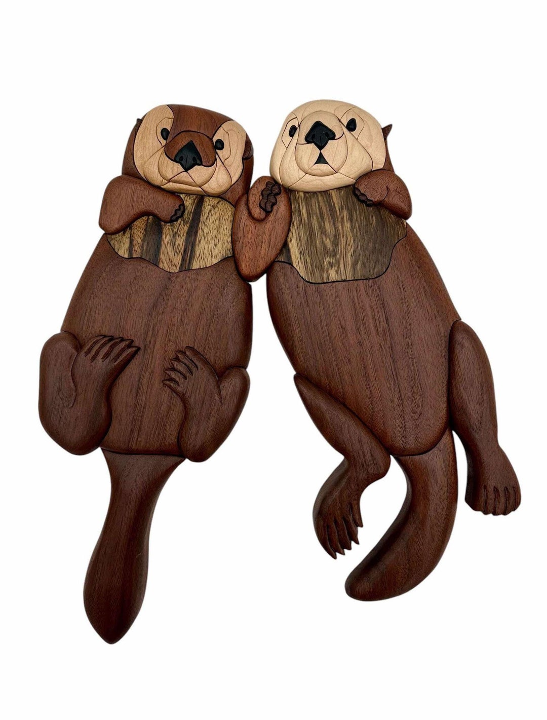 Sea Otters Couple Intarsia Wood Art Wall Hanging Decor Marine Ocean ...
