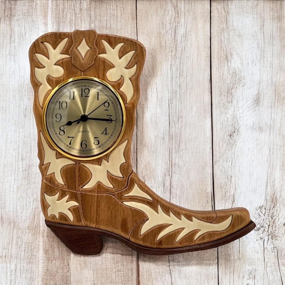 Cowboy Boot Clock Intarsia Wood Art Wall Hanging Country Decor - Etsy