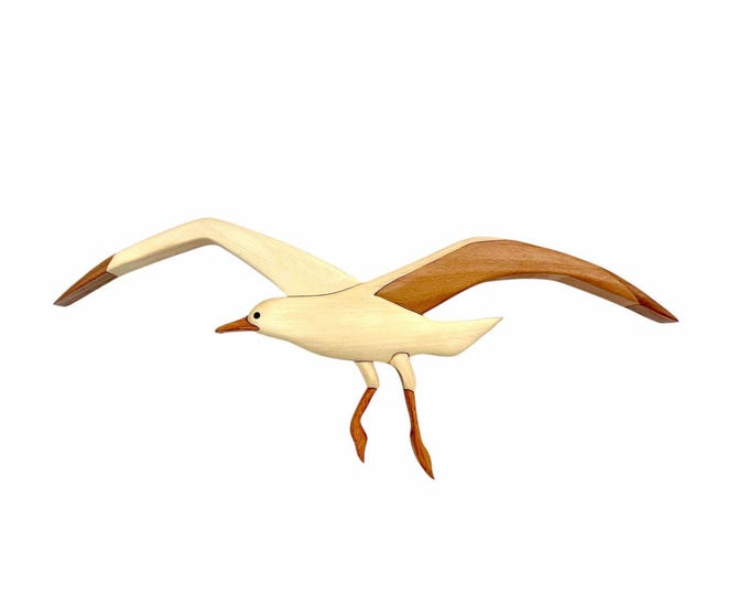 Flying Seagull Intarsia Wood Art Wall Hanging Decor River Ocean Beach ...