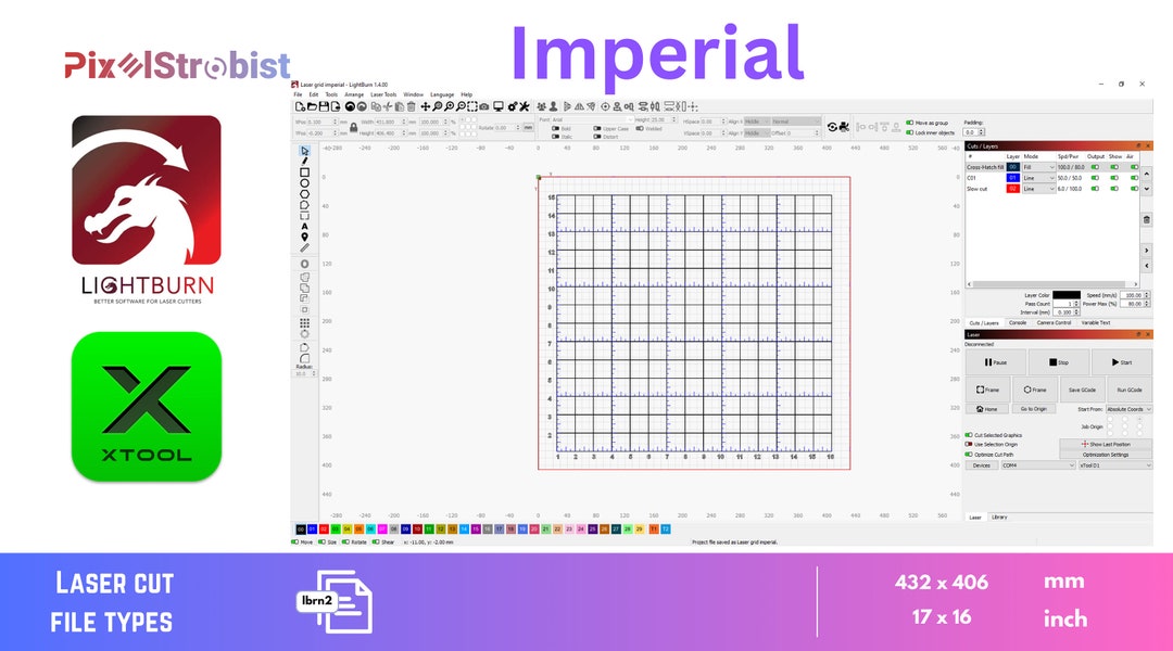 Laser Grid 17" X 16" (432mm X 406mm) - Xtool D1 (metric 2 Variants and ...