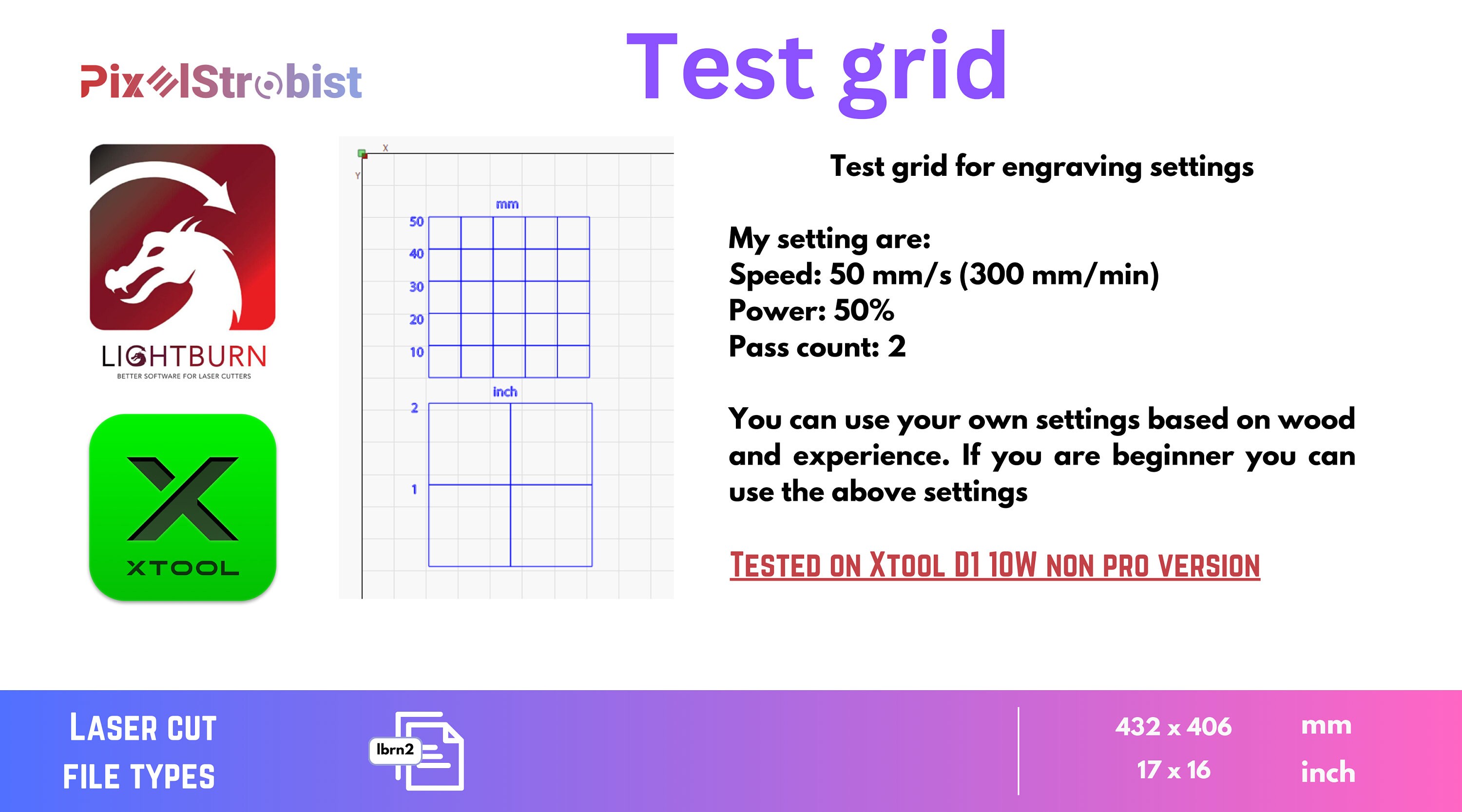 Laser Grid 17" X 16" (432mm X 406mm) - Xtool D1 (metric 2 Variants and ...
