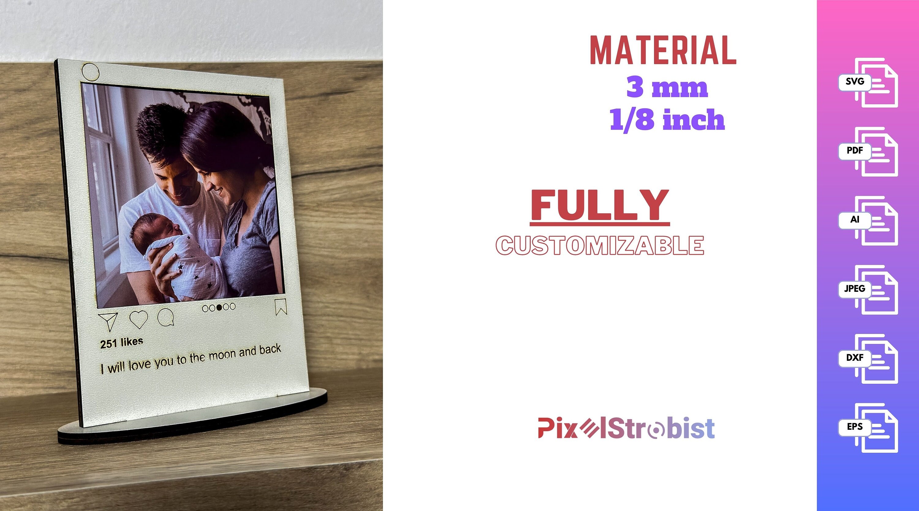 Insta Style Photo Frame (SVG, EPS) Laser Cut Files for Xtoold, Ortur ...