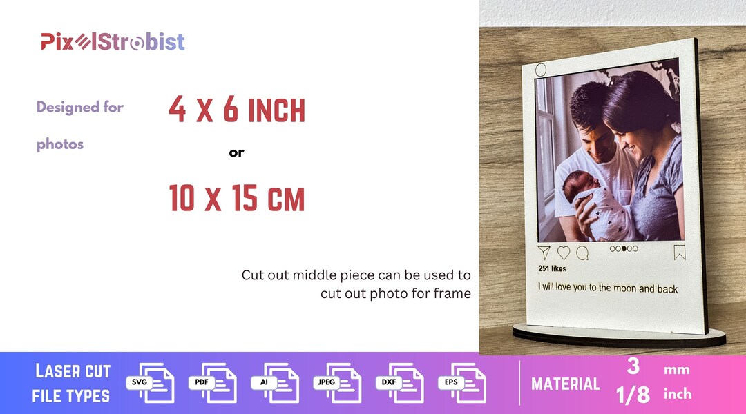 Insta Style Photo Frame (SVG, EPS) Laser Cut Files for Xtoold, Ortur ...