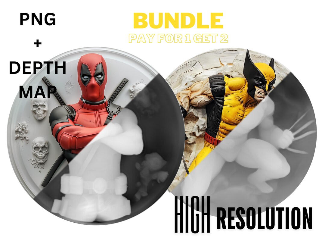 Deadpool Wolverine Bundle Laser PNG Design for 3D Laser Engraving With ...
