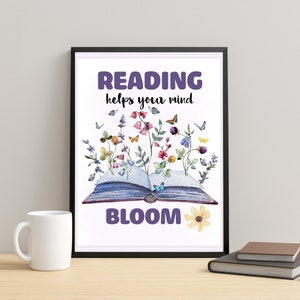 Reading Helps Your Mind Bloom Reading Poster Bulletin Board Gifts for ...