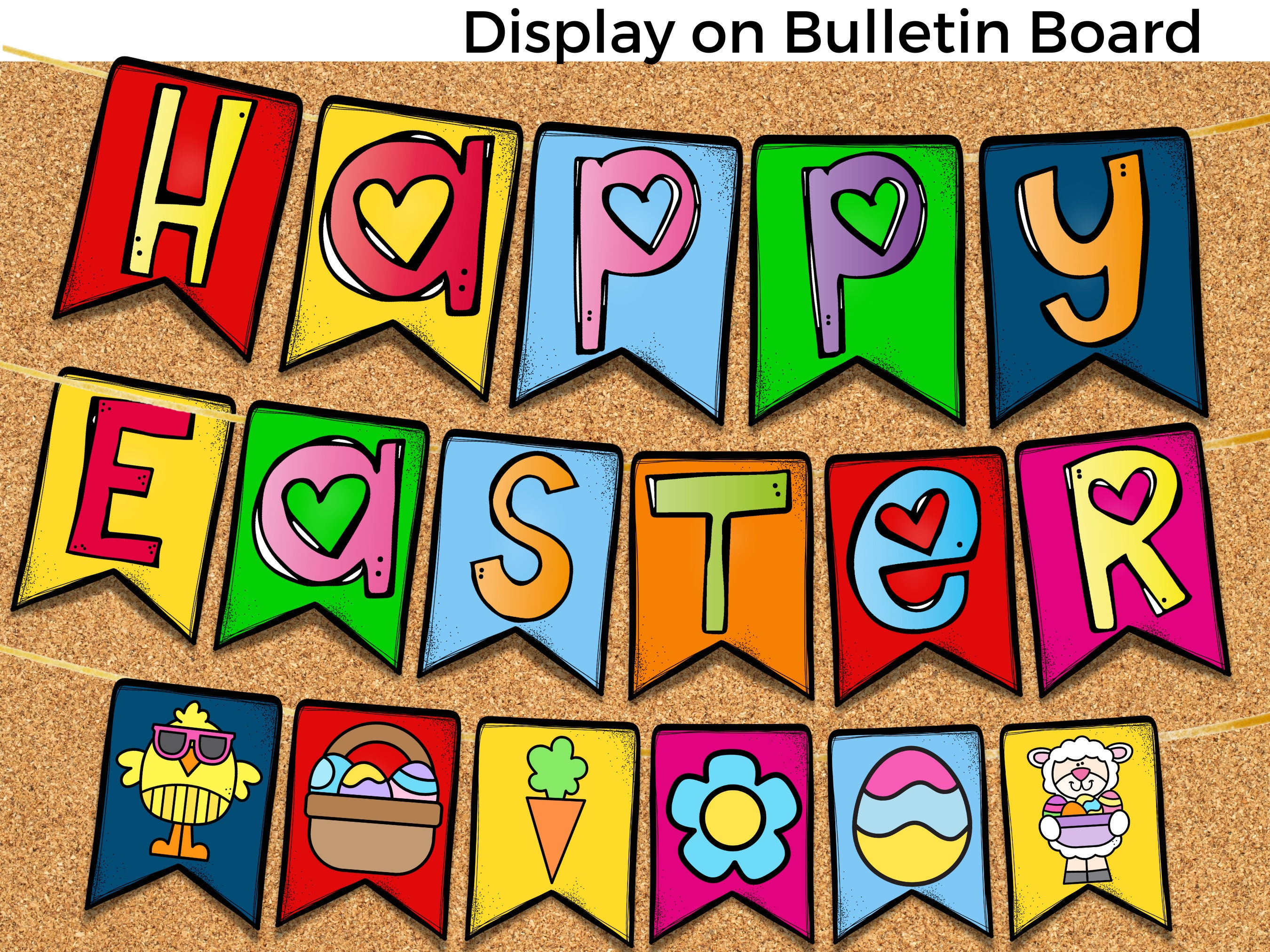 Happy Easter Banner: Printable Spring Bulletin Board Bunting (PDF) - Etsy