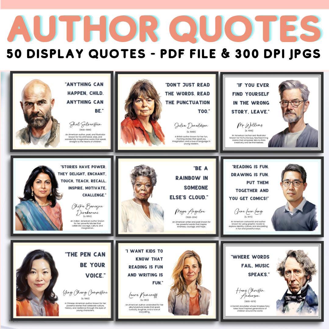 Author Quote Posters: Classroom Library Decor, Reading Month (PDF ...