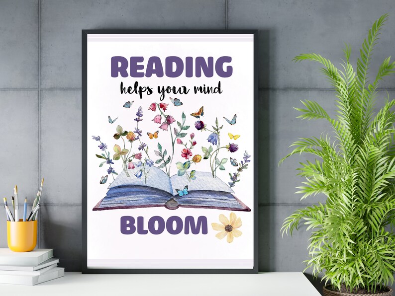 Reading Helps Your Mind Bloom Poster: Library Classroom Decor (digital ...