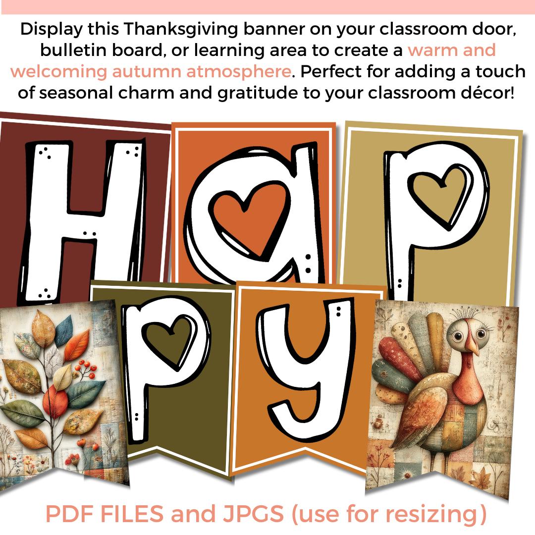 Thanksgiving Banner Printable Classroom Party Decor Download (PDF + JPG ...