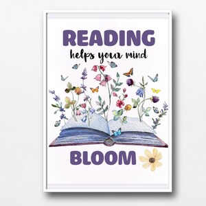 Reading Helps Your Mind Bloom Reading Poster Bulletin Board Gifts for ...