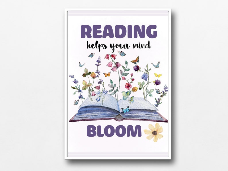 Reading Helps Your Mind Bloom Poster: Library Classroom Decor (digital ...