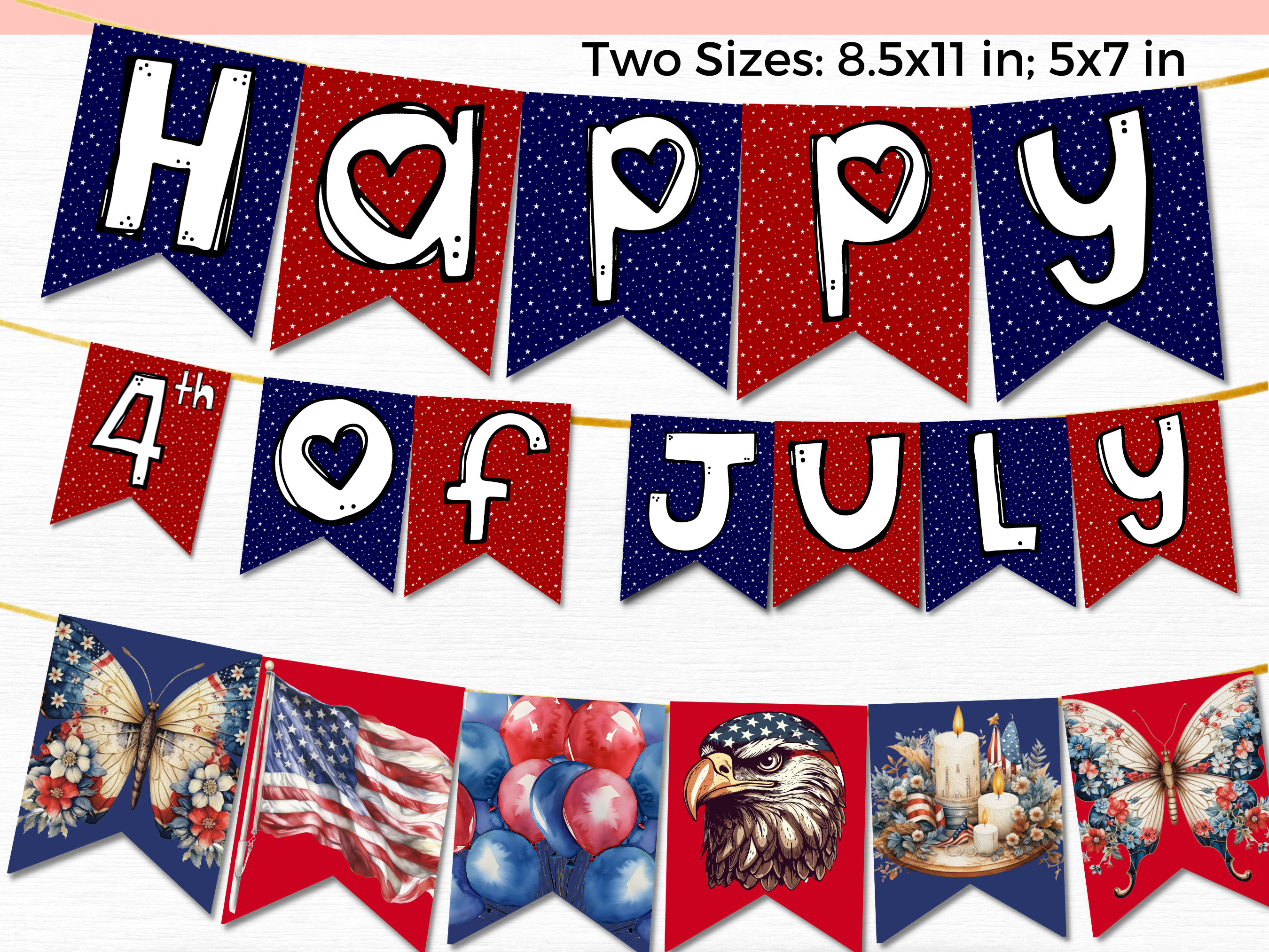 4th of July Banner, Happy 4th of July Printable Banner, July 4th Party ...