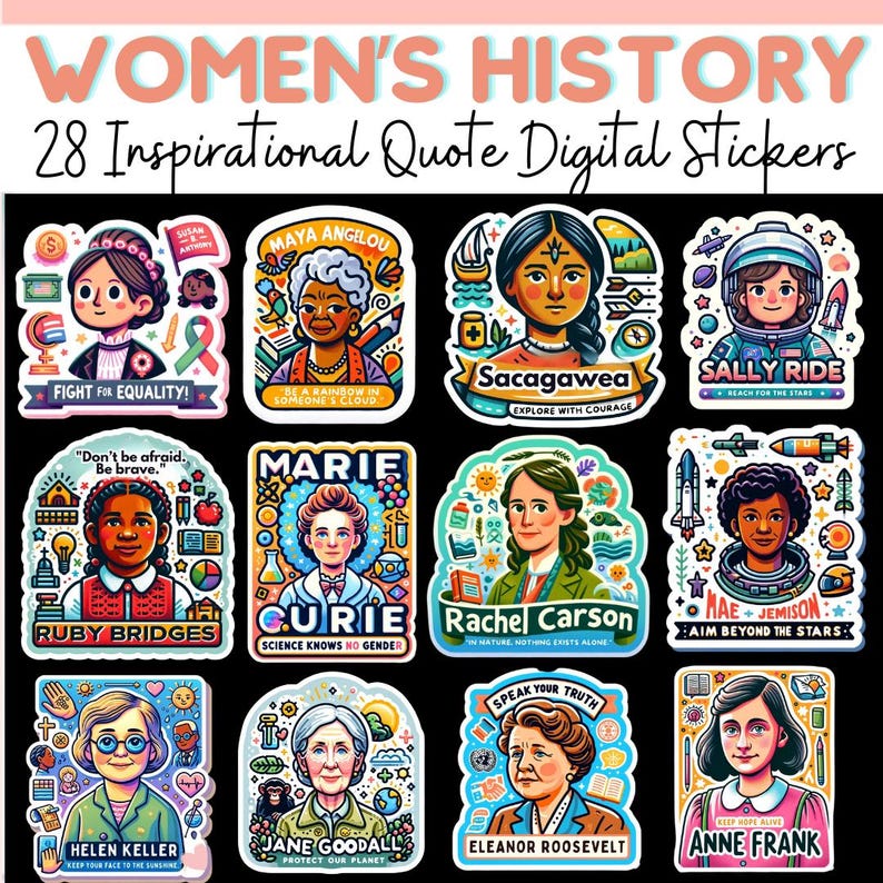 Women's History Stickers: 28 Inspirational Quote Stickers (digital ...