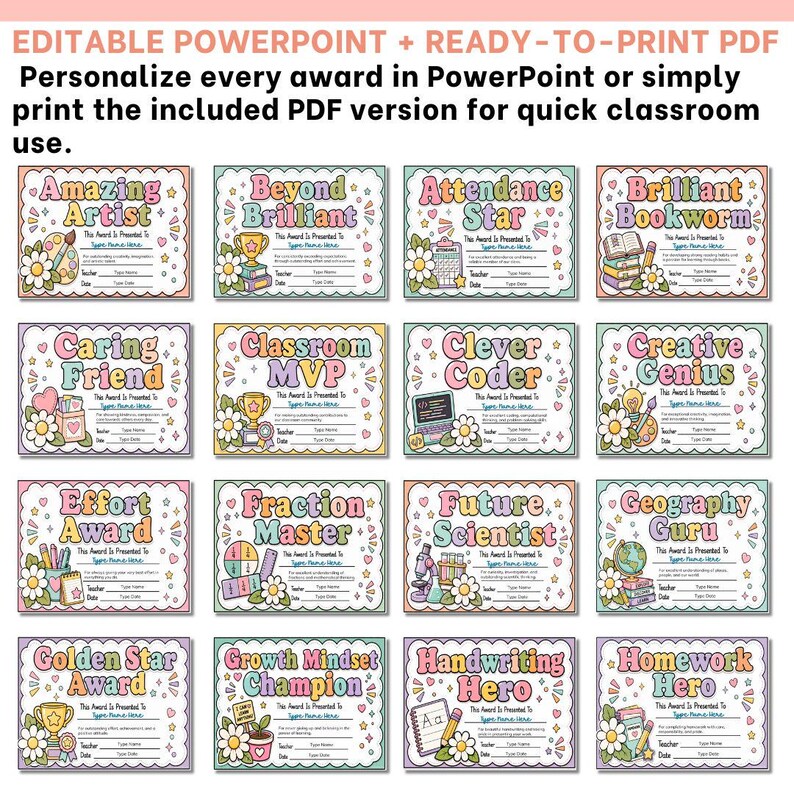 Editable School Awards | 101 Student Certificates | Retro Daisy End of ...