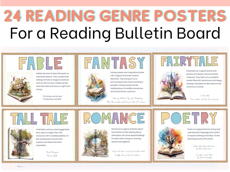 Reading Genre Posters for Classroom and Library Decor - Etsy UK