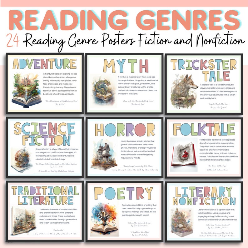 Reading Genre Posters for Classroom and Library Decor - Etsy UK