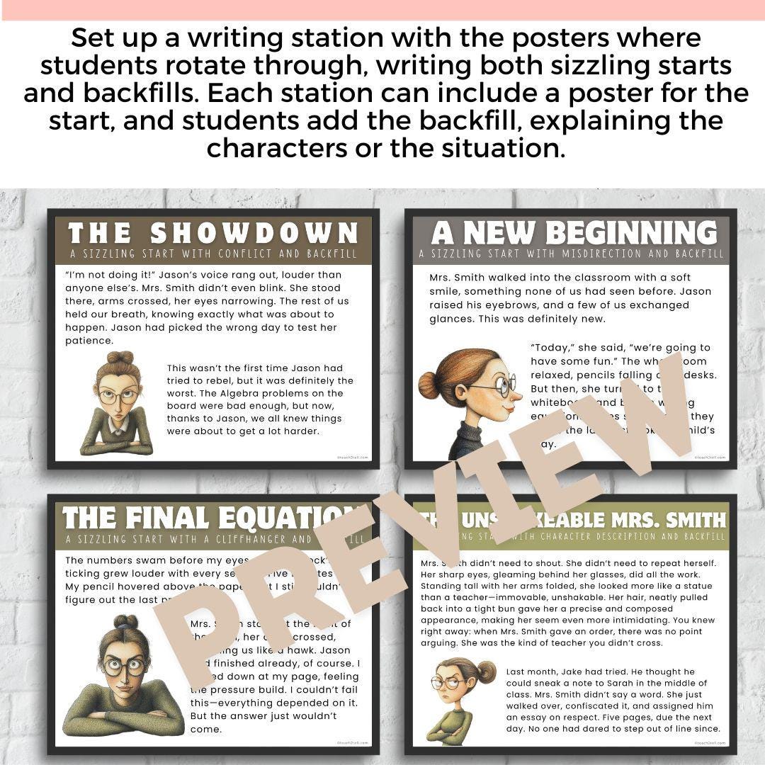 Narrative Writing Posters: Sizzling Starts & Backfill - Seven Steps ...