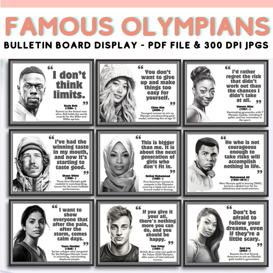 Famous Olympians Posters: Motivational Classroom Decor (digital ...