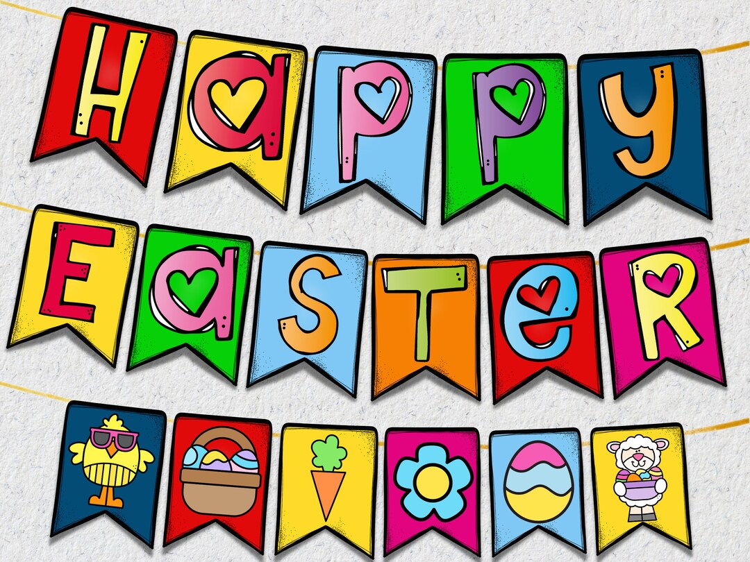 Happy Easter Banner: Printable Spring Bulletin Board Bunting (PDF) - Etsy