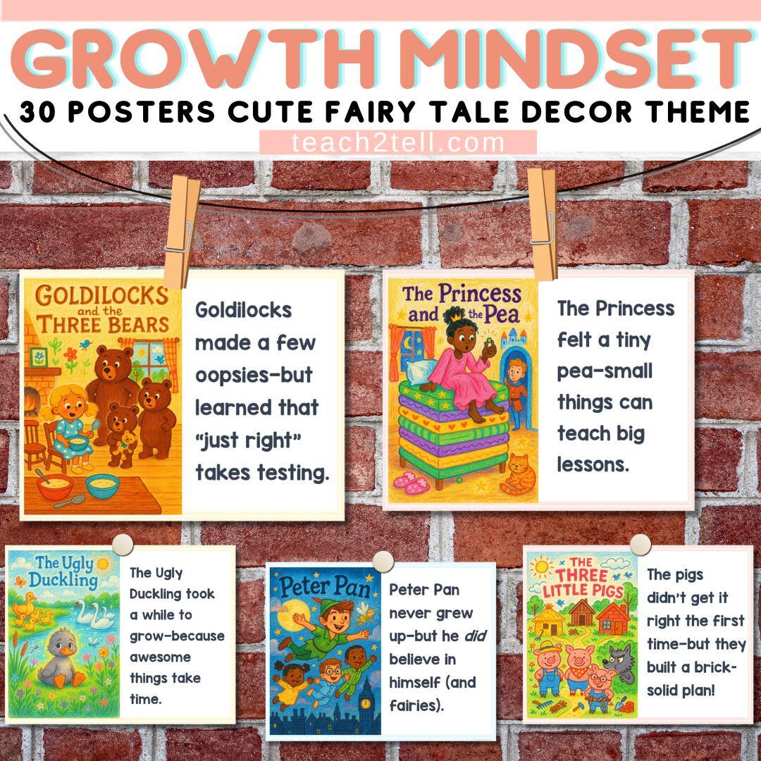 Growth Mindset Posters 30 Quotes Fairy Tale Classroom Decor, Social ...