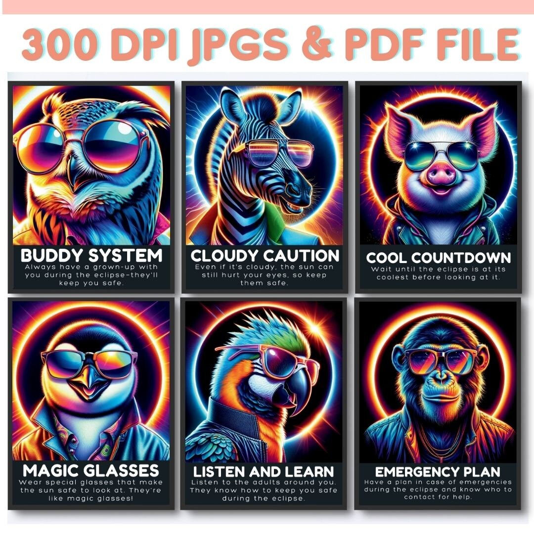 Solar Eclipse 2024 Safety Tips Posters: Neon Classroom Decor (PDF) - Etsy