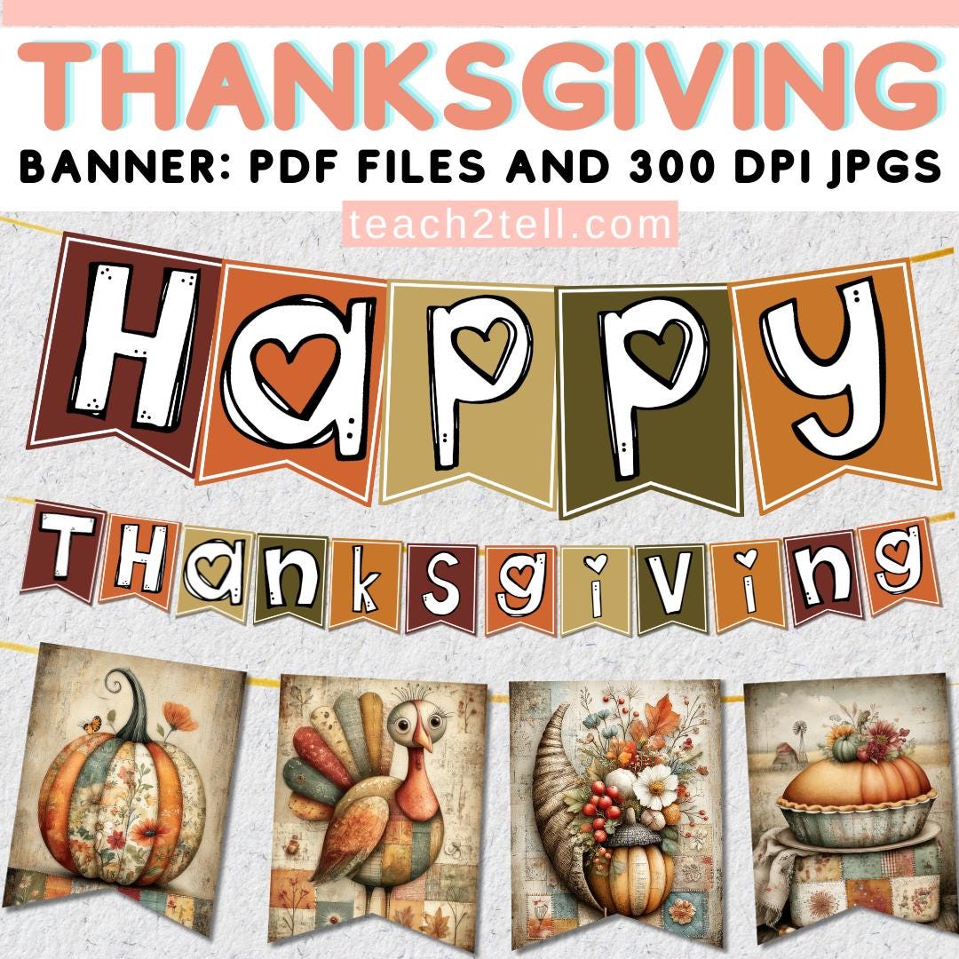 Thanksgiving Banner Printable Classroom Party Decor Download (PDF + JPG ...