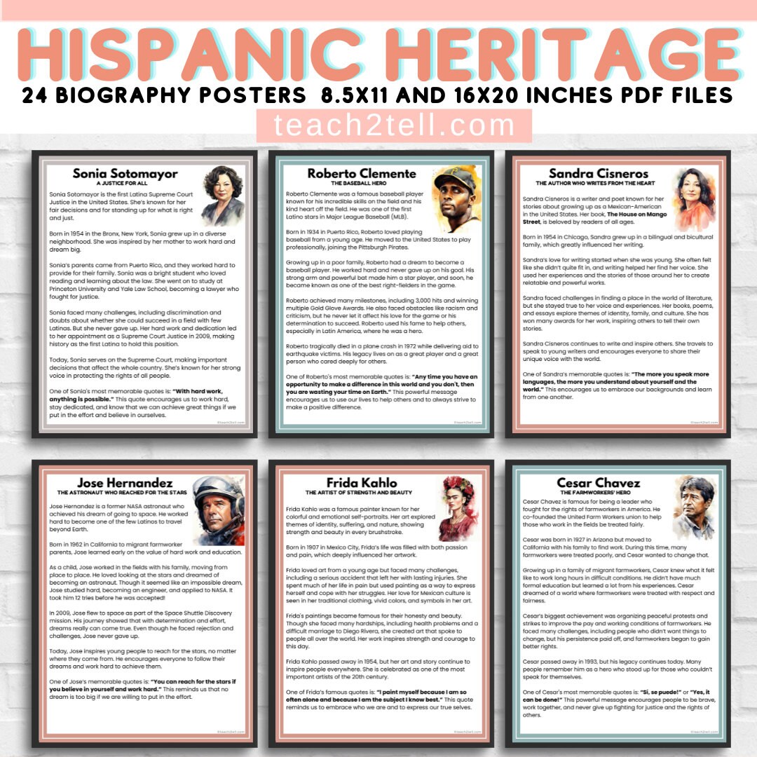Hispanic Heritage Month Biography Posters: Classroom & Office Decor ...