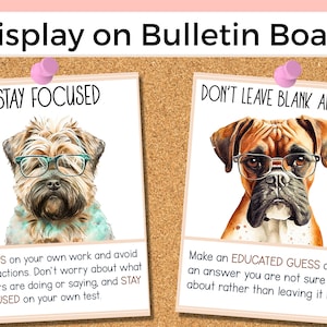 Testing Tips Posters: Dog Theme Bulletin Board (editable, Digital ...