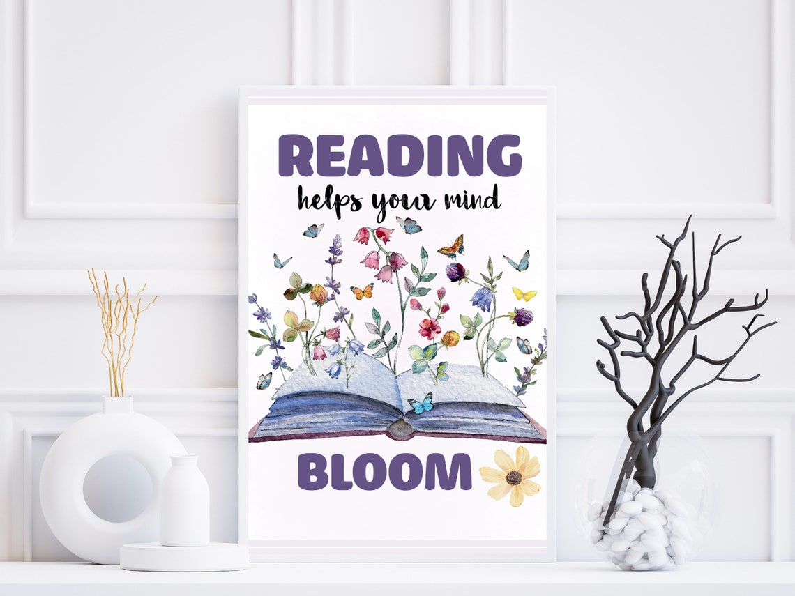 Reading Helps Your Mind Bloom Poster: Library Classroom Decor (digital ...