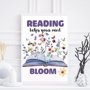 Reading Helps Your Mind Bloom Reading Poster Bulletin Board Gifts for ...