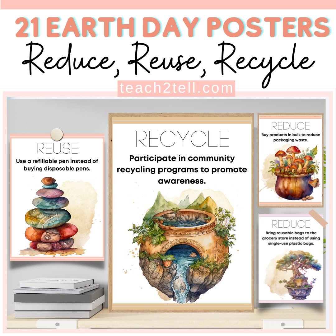 Earth Day Reduce Reuse Recycle Posters: Classroom Bulletin Board Decor ...