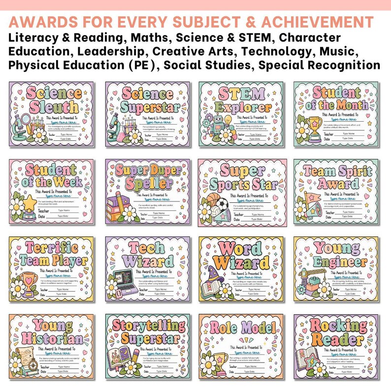 Editable School Awards | 101 Student Certificates | Retro Daisy End of ...