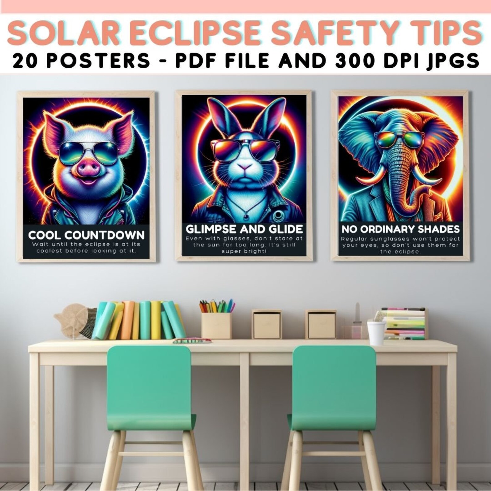 Solar Eclipse 2024 Safety Tips Posters: Neon Classroom Decor (PDF) - Etsy
