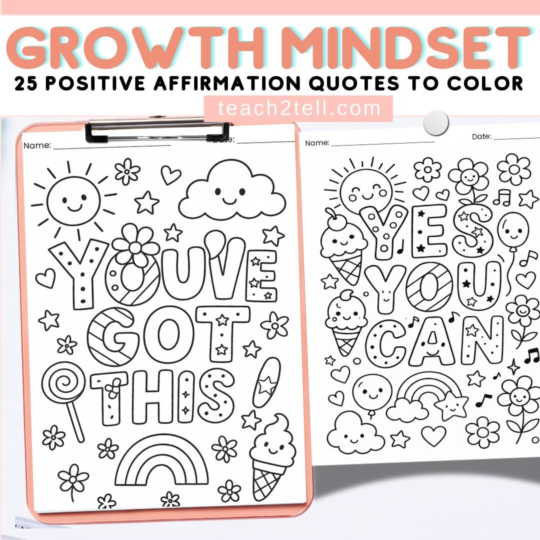 Growth Mindset Coloring Pages Bulletin Board, SEL Classroom Decor ...