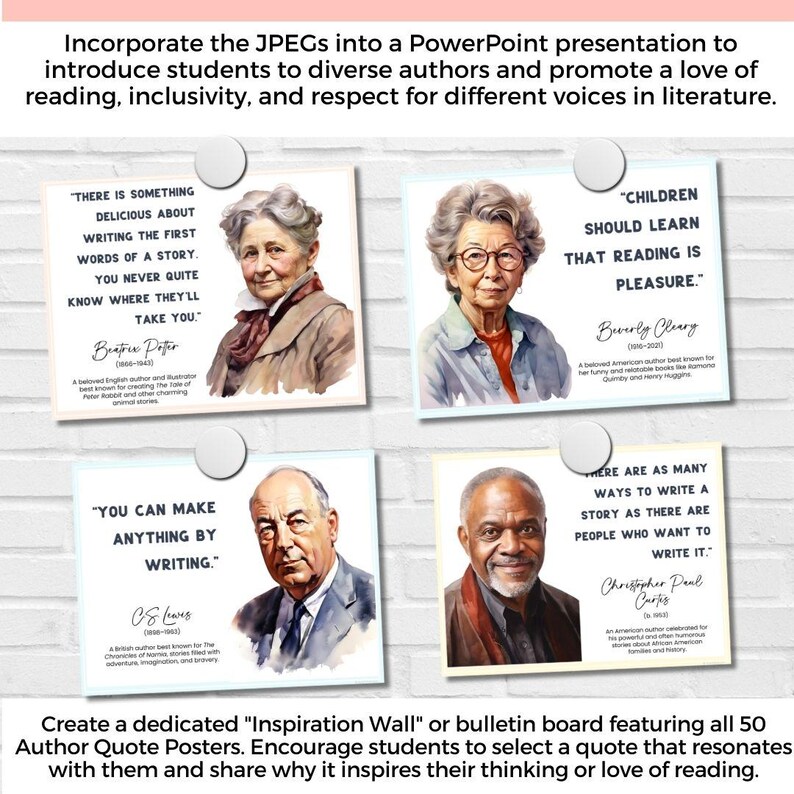 Author Quote Posters: Classroom Library Decor, Reading Month (PDF ...