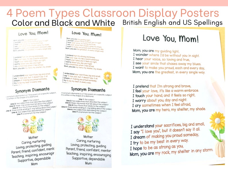Mother's Day Poem Cards: Flipbook Activity, Classroom Banner (digital ...