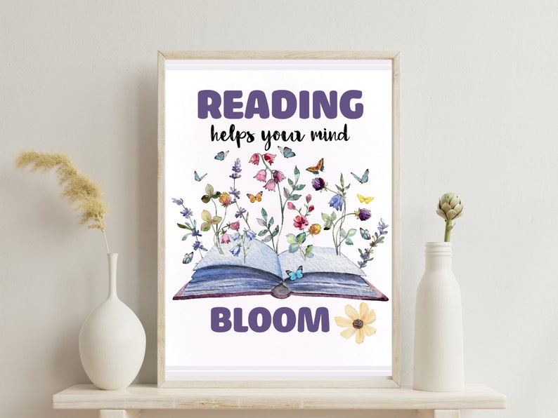Reading Helps Your Mind Bloom Poster: Library Classroom Decor (digital ...