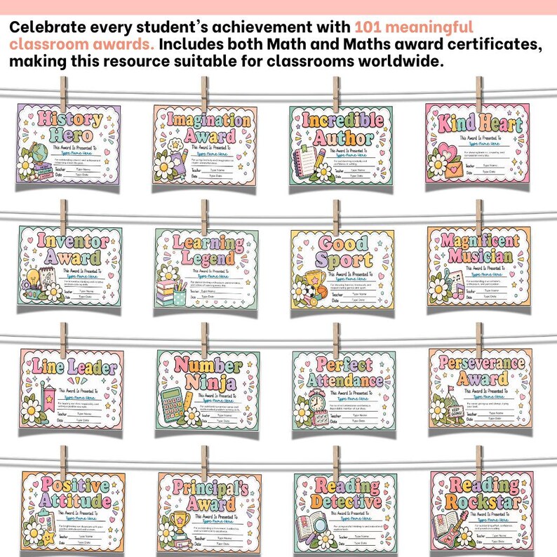 Editable School Awards | 101 Student Certificates | Retro Daisy End of ...