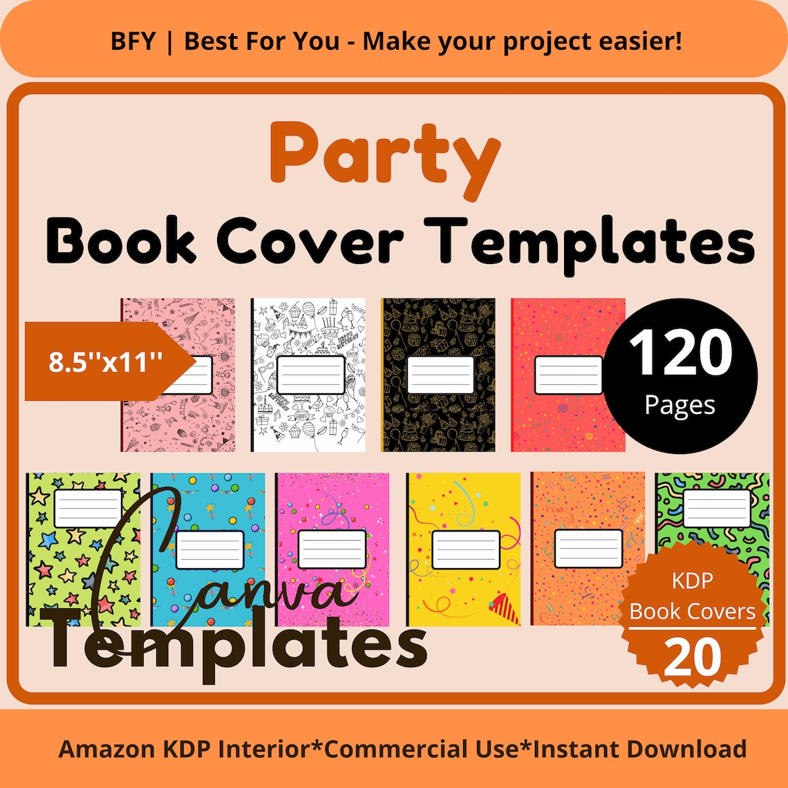 20 Party Book Cover Templates Printable KDP Composition Notebook Cover ...